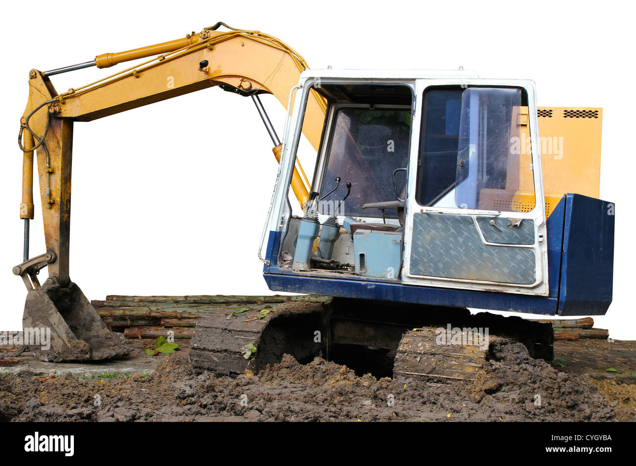 Excavator parking on worksite Stock Photo - Alamy