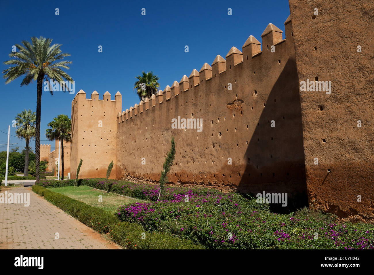 Ancient fortified walls surrounding the Moroccan Capital City of Rabat ...