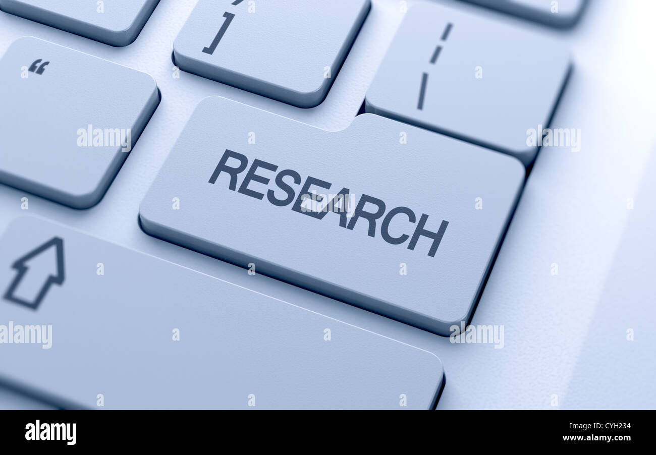 Research word button on keyboard with soft focus Stock Photo - Alamy