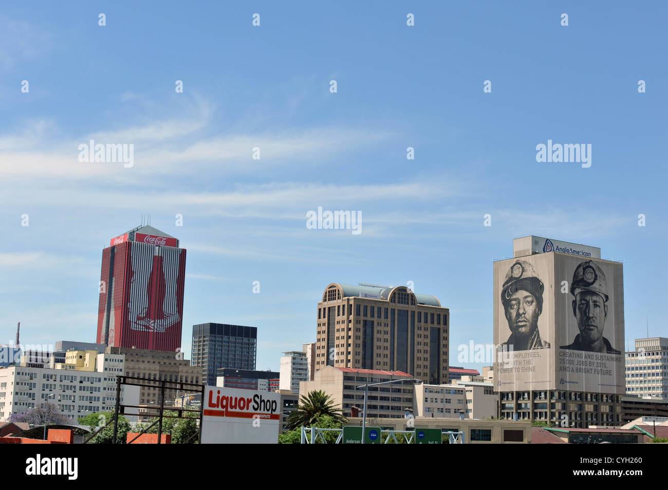 The Johannesburg city skyline as viewed from a passing highway Stock ...