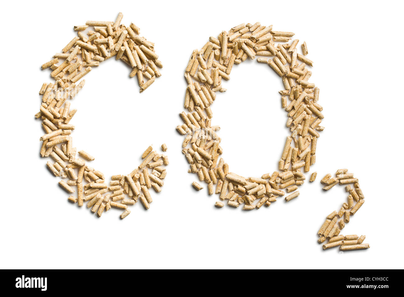 word co2 made of wood pellets on white background Stock Photo - Alamy