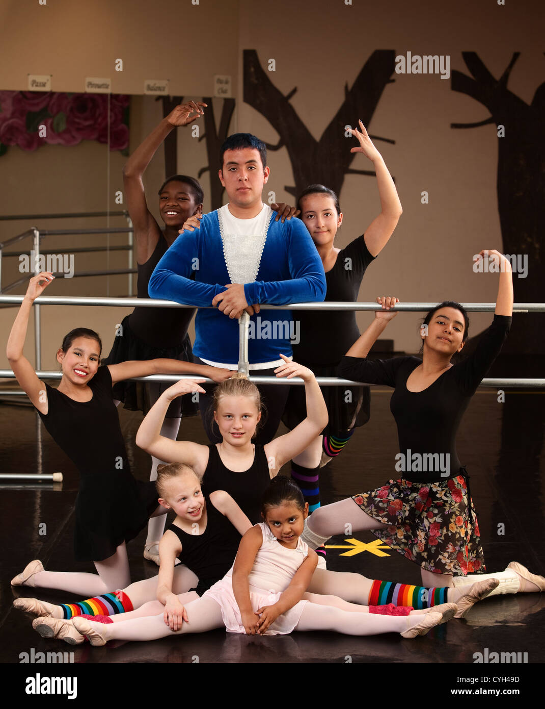 Group of ballet students with teacher in studio Stock Photo - Alamy
