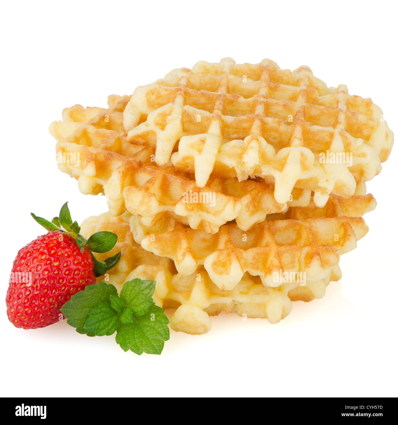 Waffles and strawberry isolated on white background Stock Photo - Alamy