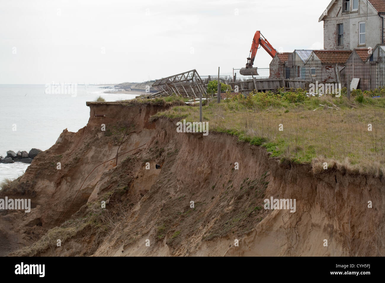 Happisburgh coastline. Norfolk. England. Erosion of cliffs and in ...