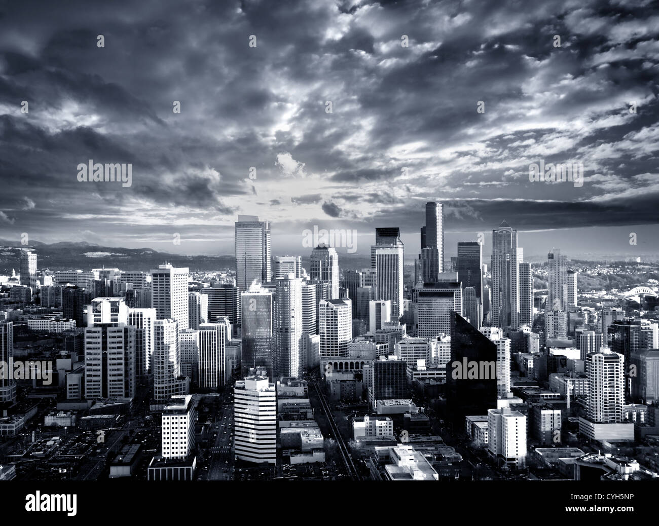 Black and White Seattle Cityscape Stock Photo - Alamy