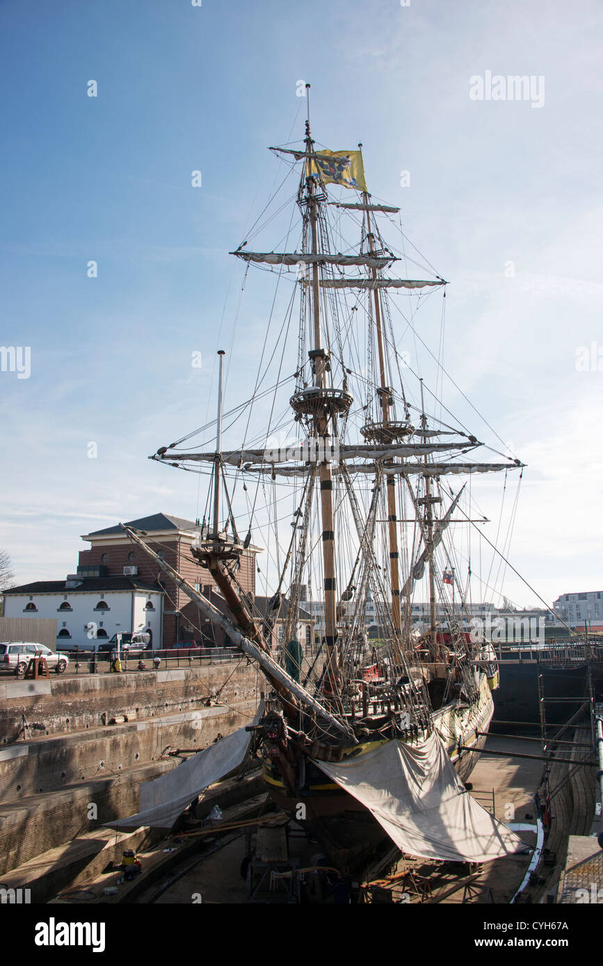 old russian frigate in dry dock for renovation Stock Photo - Alamy