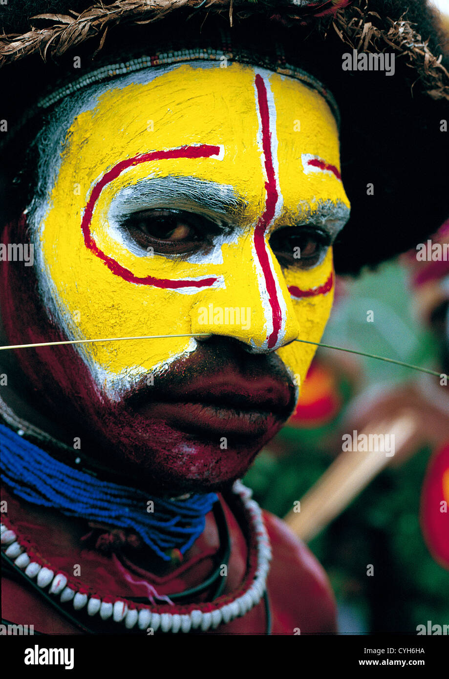 Huli Wigman From Tari During A Sing Sing Ceremony, Mount Hagen, Western ...