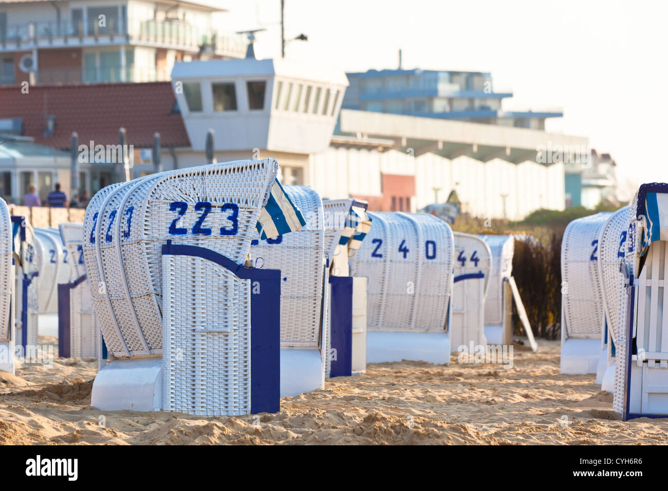 Beach wicker chairs strandkorb in Northern Germany. North sea Stock ...