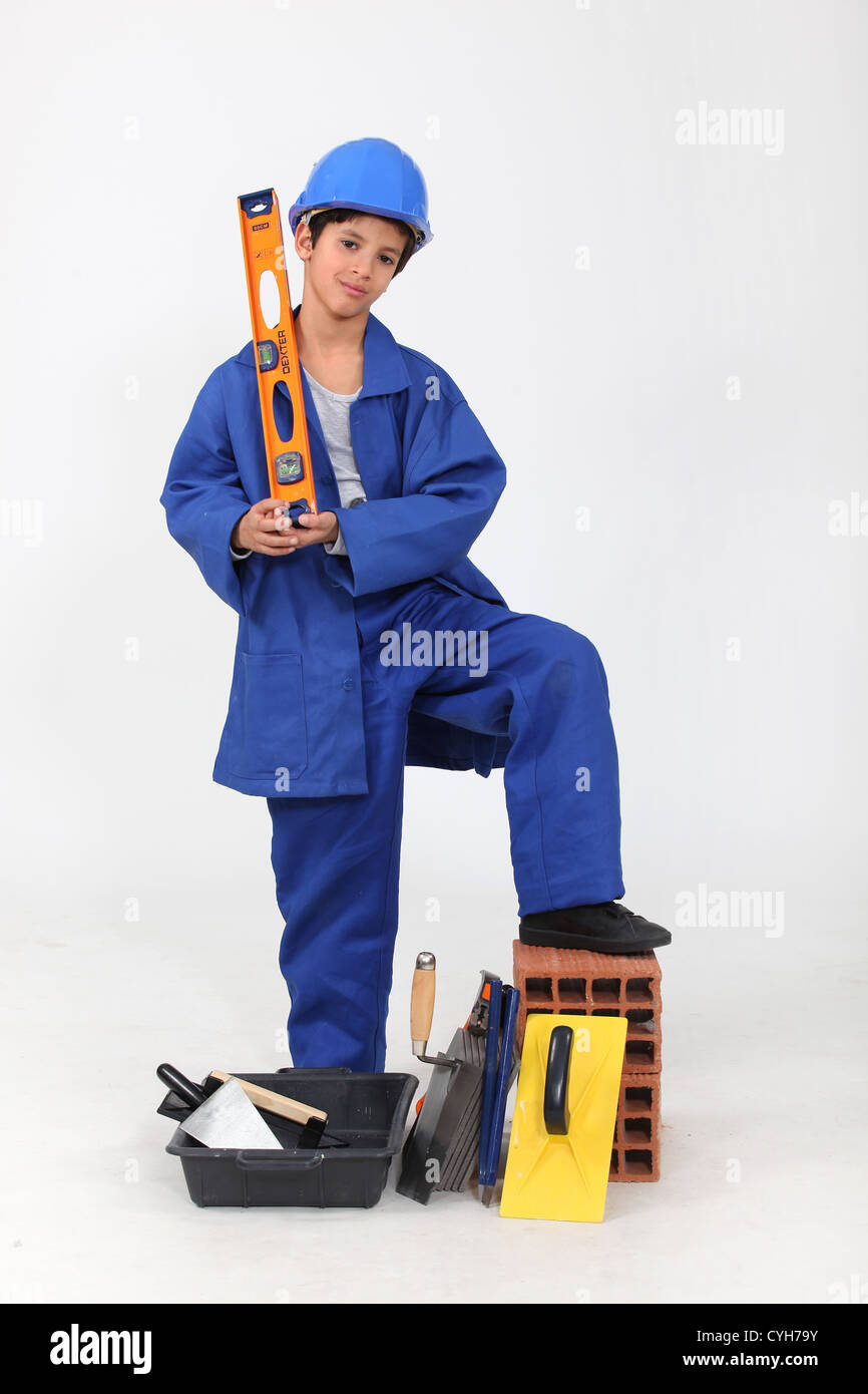 little boy dressed as bricklayer Stock Photo - Alamy