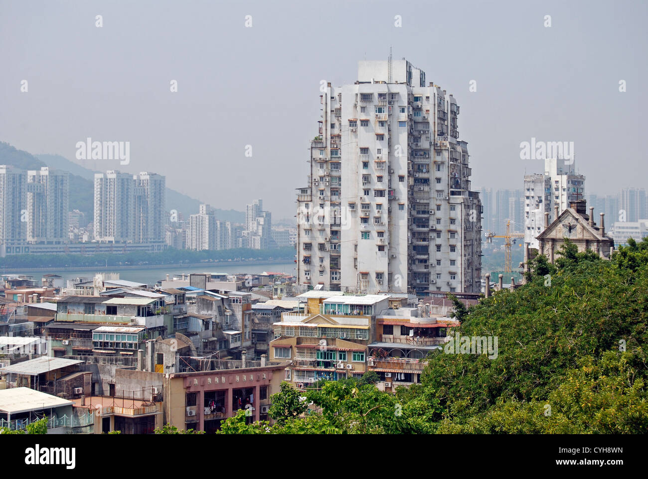 Overview of Macau with harbour and St Paul's Church Stock Photo - Alamy