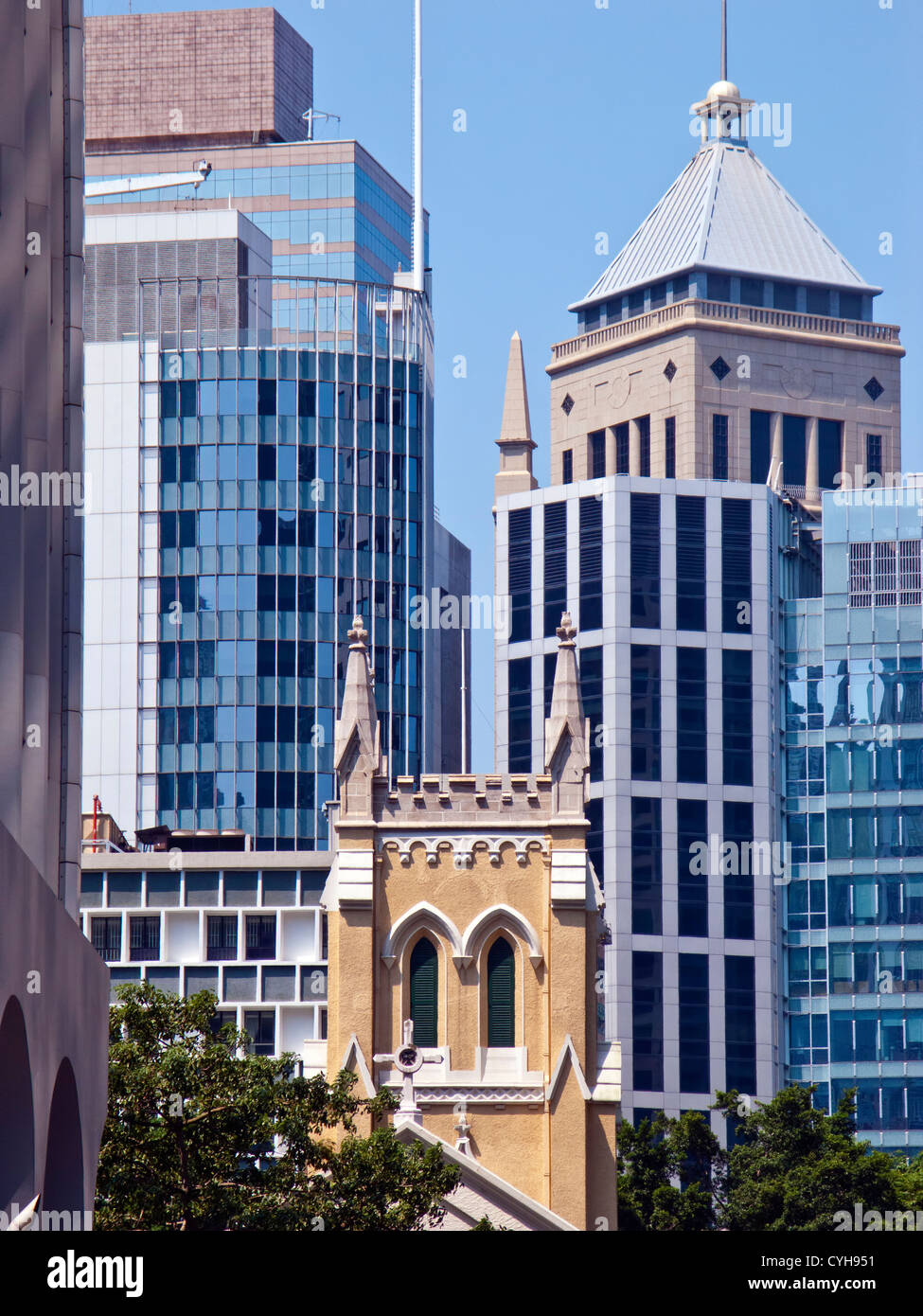Hong Kong showing St John's Cathedral and high rise buildings Stock ...