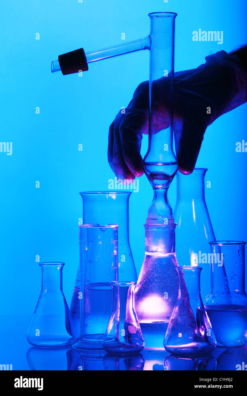 Labor scene with testtubes and beaker Stock Photo - Alamy