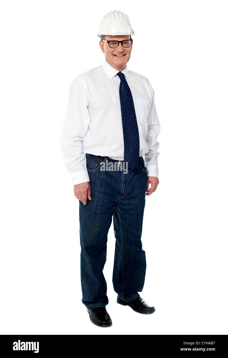 Full length view of senior architect posing in front of camera Stock ...