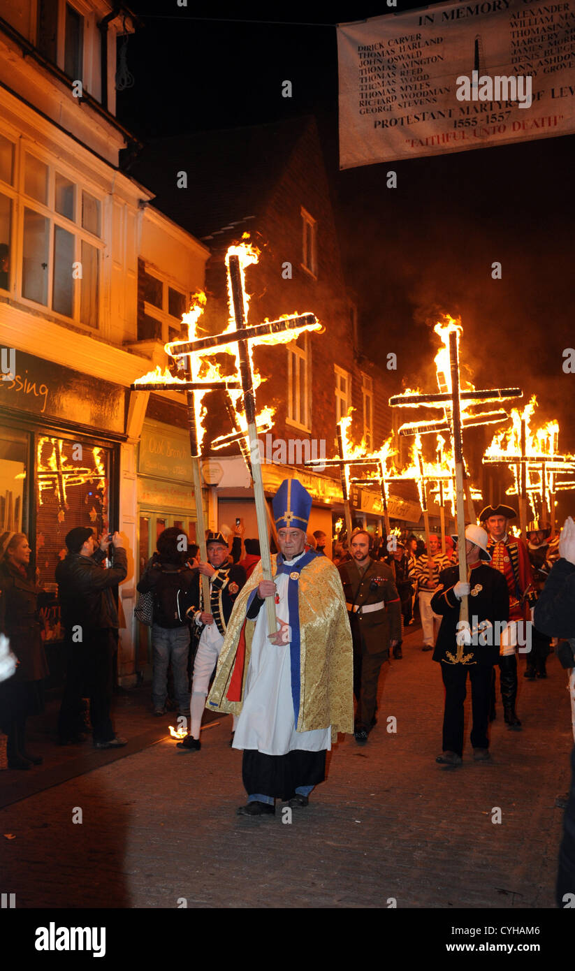 Members of Cliffe Society carry flaming crosses at the annual bonfire ...