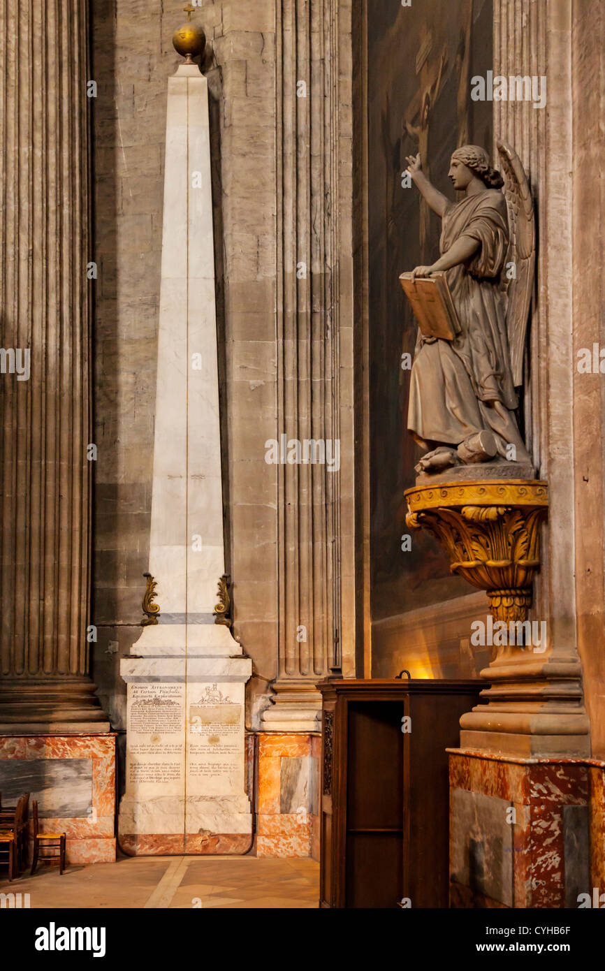 Gnomon line and obelisk marking the exact time of Easter, Saint Sulpice ...