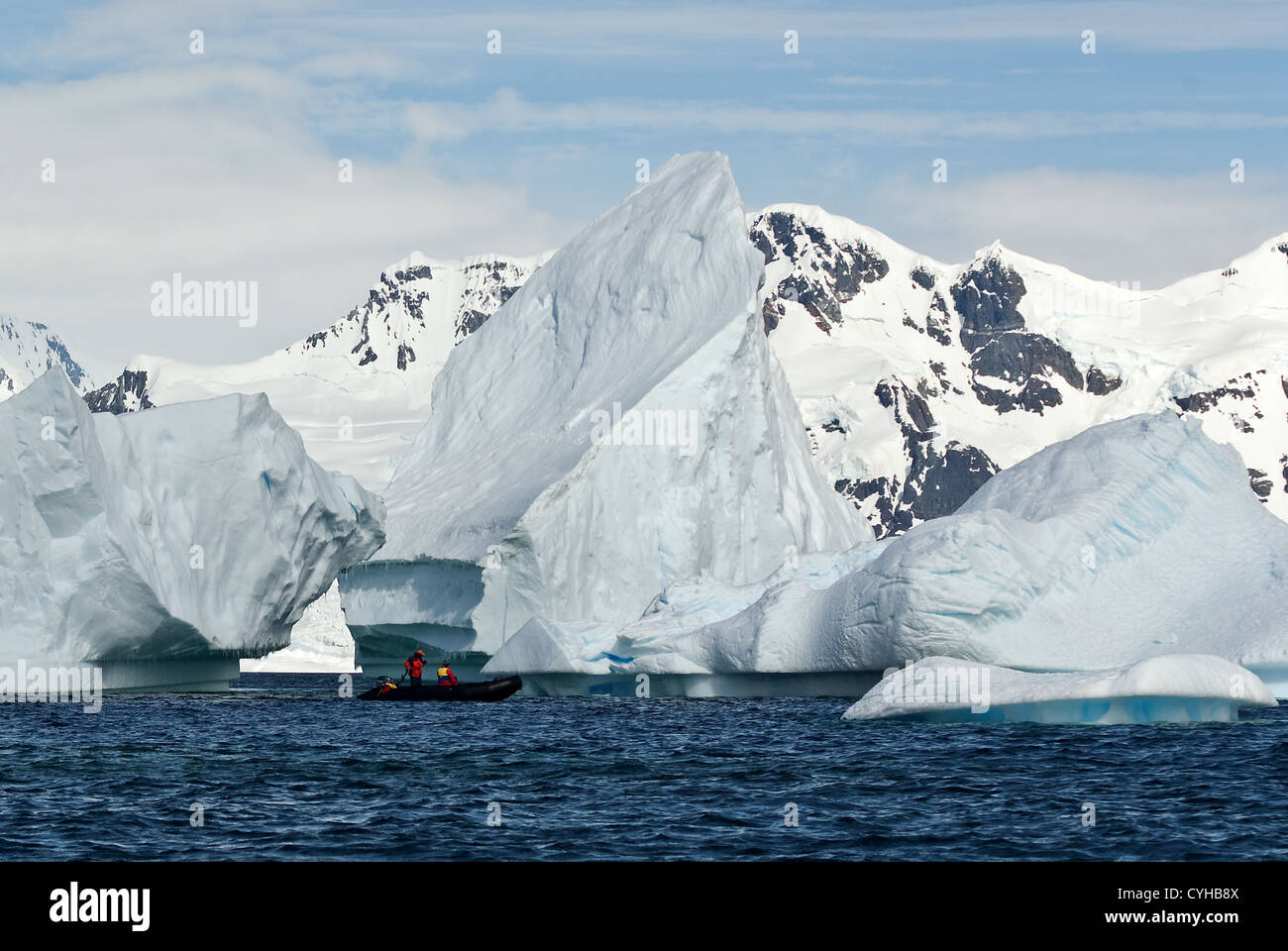 Zodiac cruising between icebergs Antarctic Peninsula Stock Photo - Alamy
