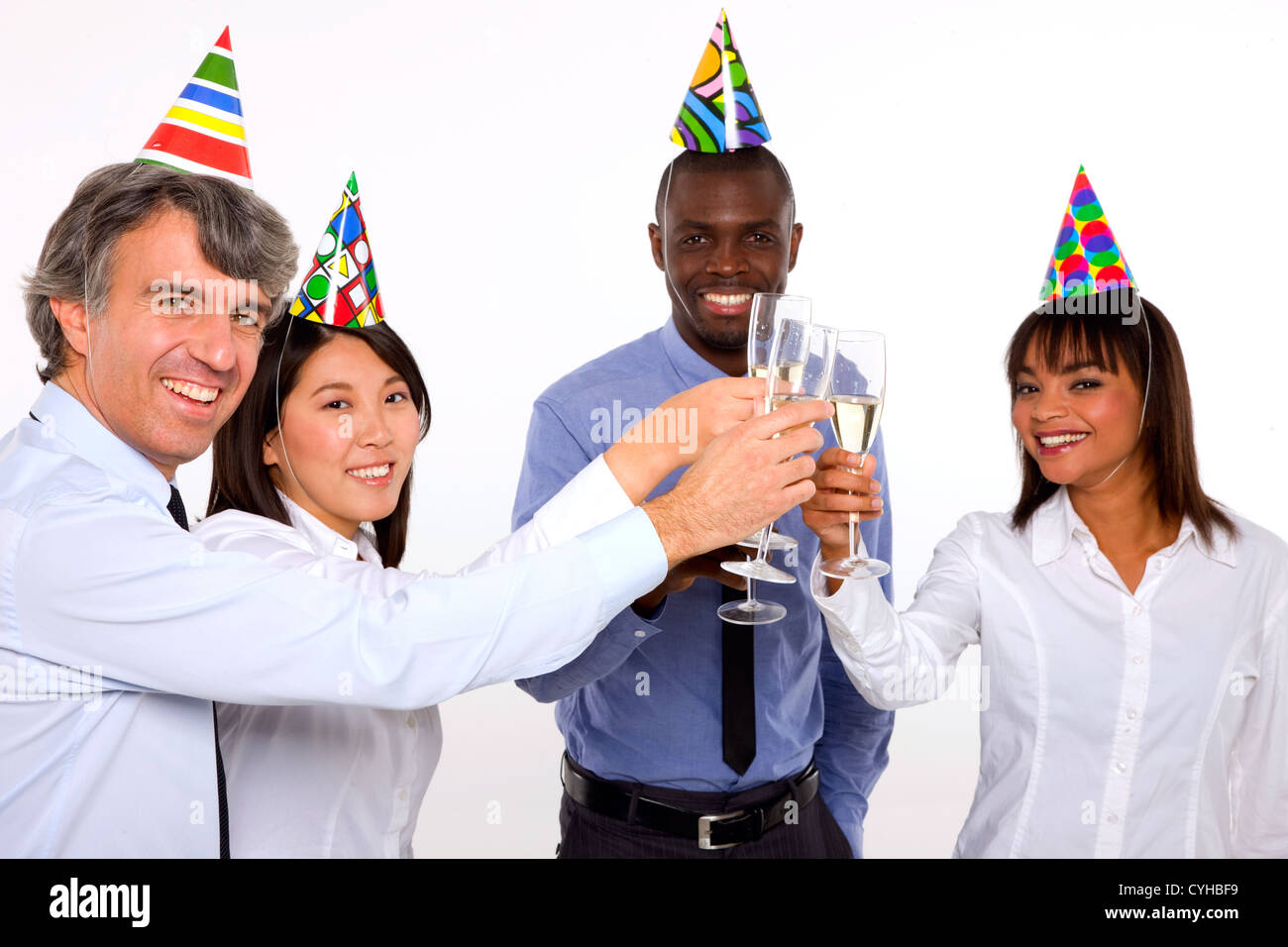 multi-ethnic team toasting Stock Photo - Alamy