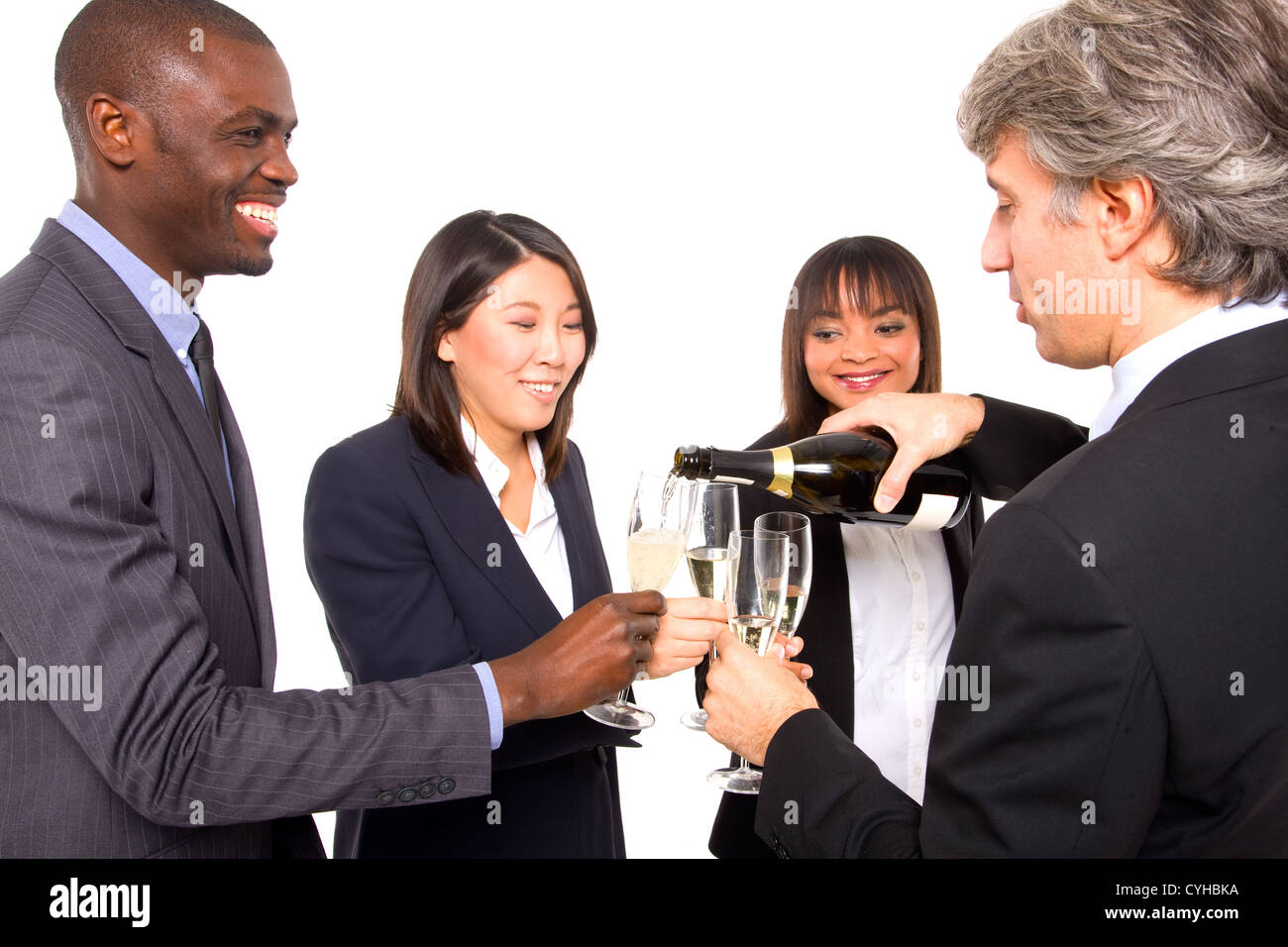 multi-ethnic team toasting Stock Photo - Alamy