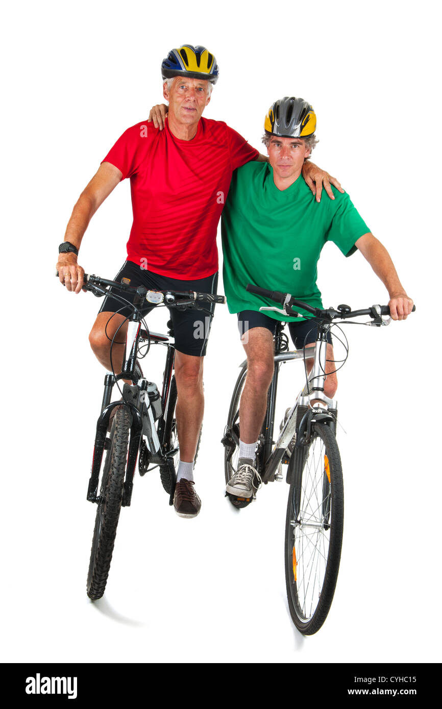 Two friends are biking together on the mountain bikes Stock Photo - Alamy