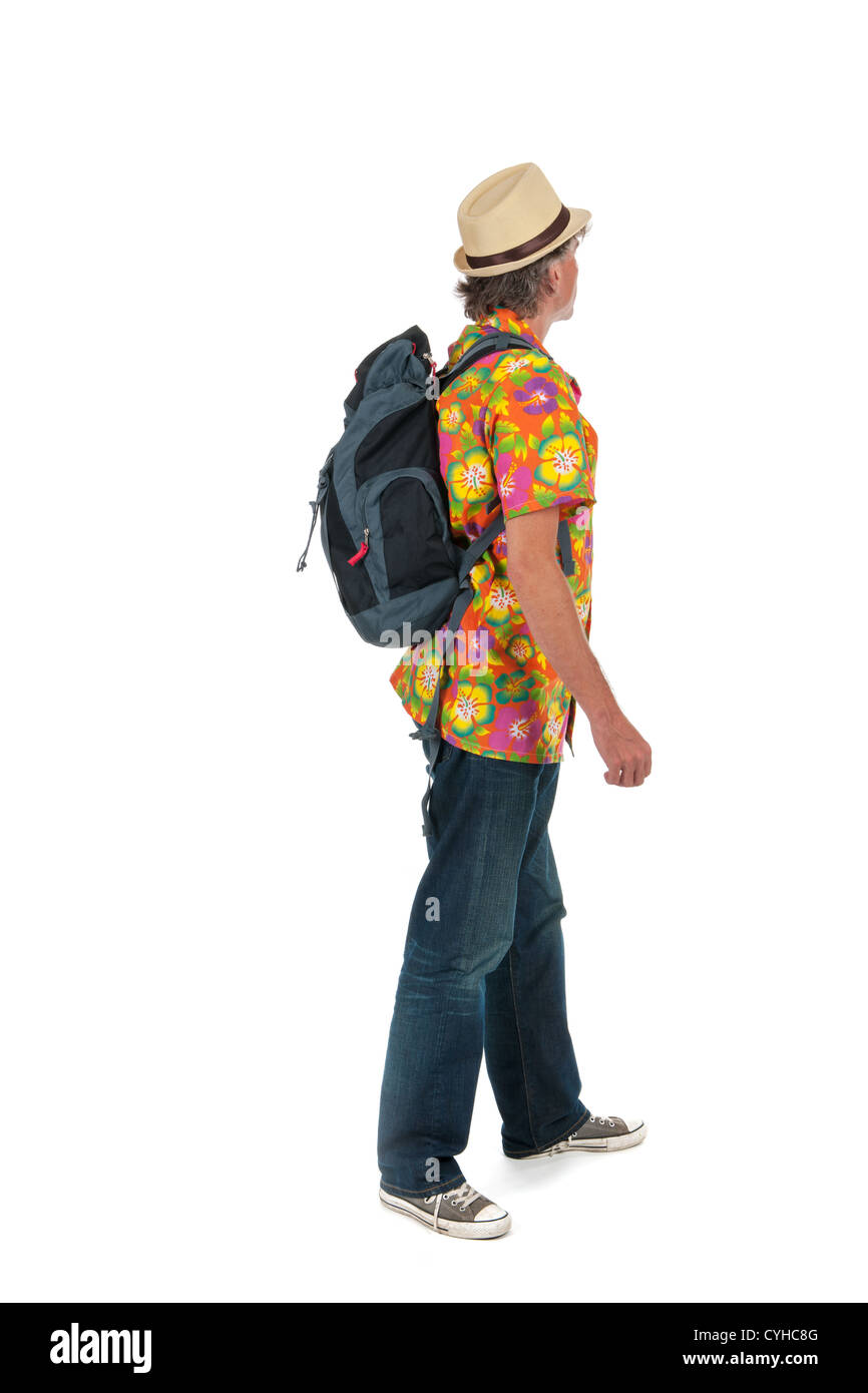 Portrait of typical tourist with colorful shirt and straw hat Stock ...