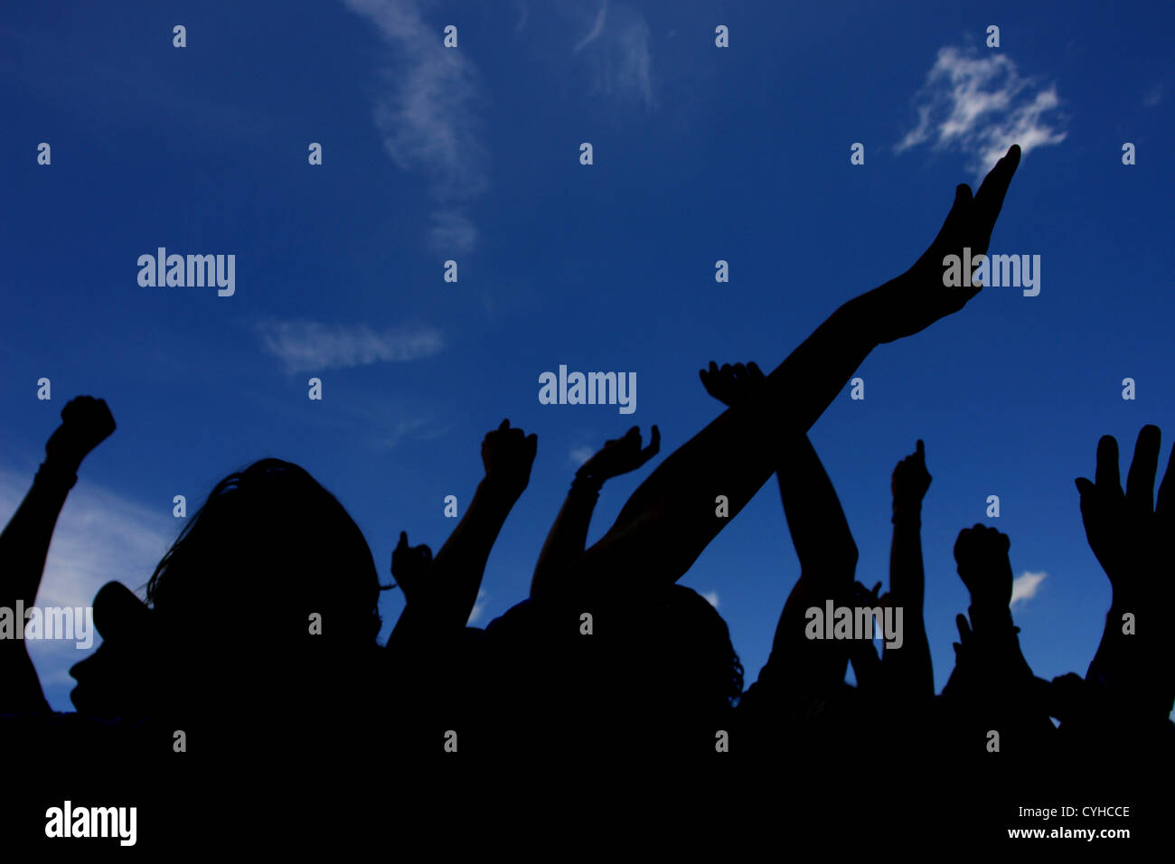 crowd with raised hands Stock Photo - Alamy