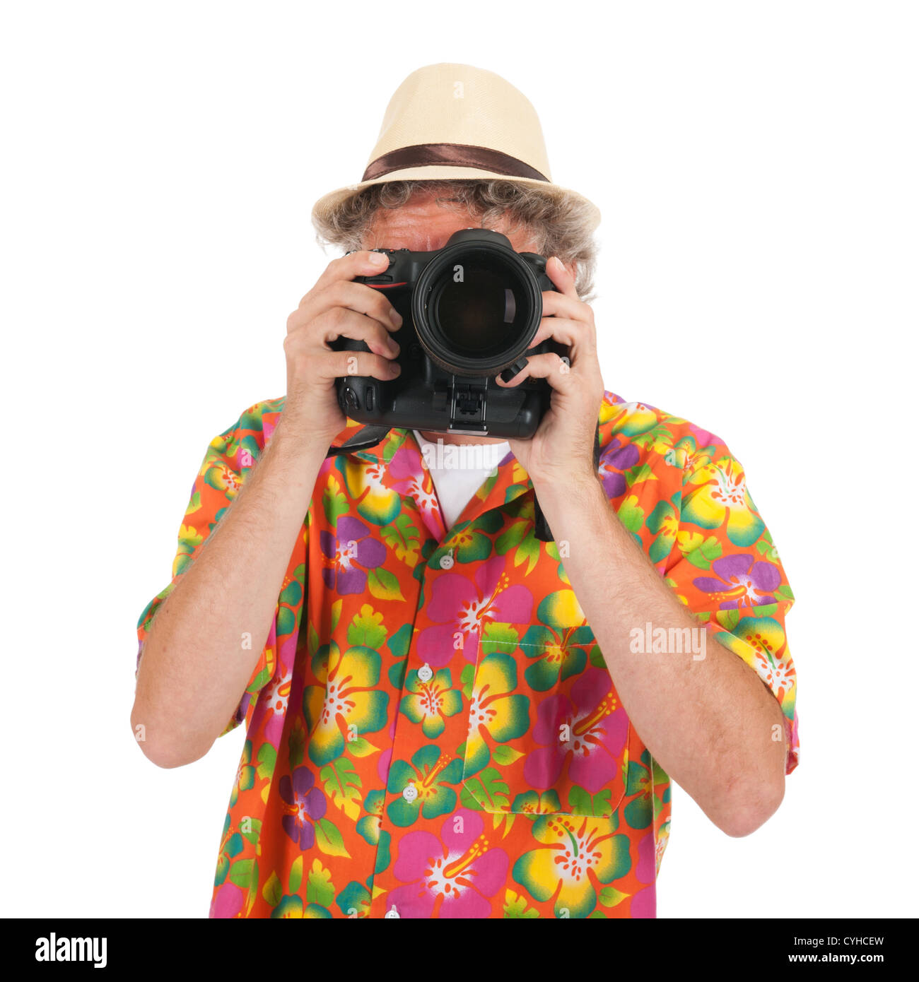 Typical tourist is taking pictures with big camera Stock Photo - Alamy