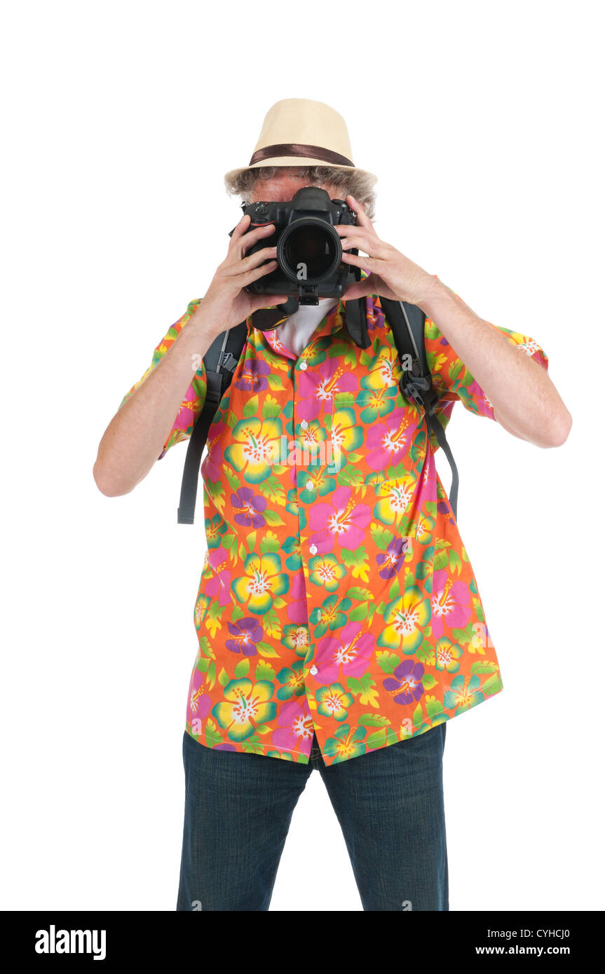Typical tourist with backpack and photo camera Stock Photo - Alamy