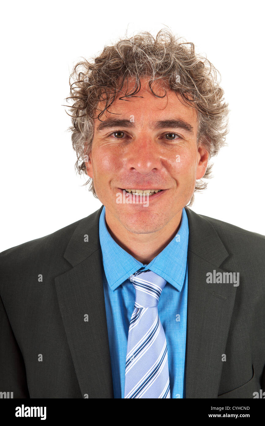 portrait handsome adult man with curly hair and formal suit Stock Photo ...