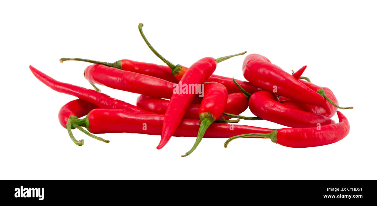 Pile of natural red hot chilli peppers paprika isolated on white ...