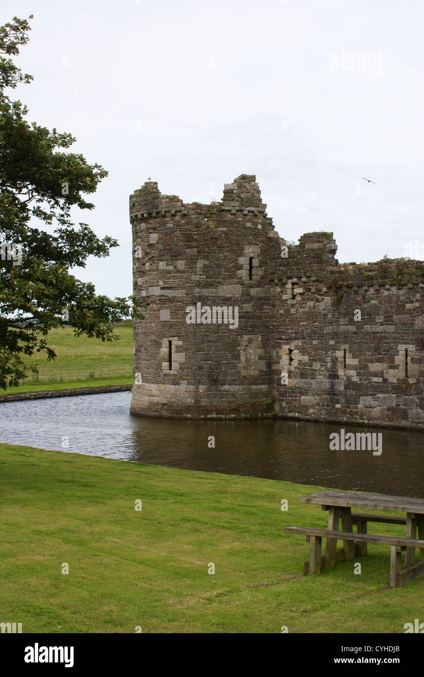 Beaumaris castle showing the battlements and moat built as part of ...
