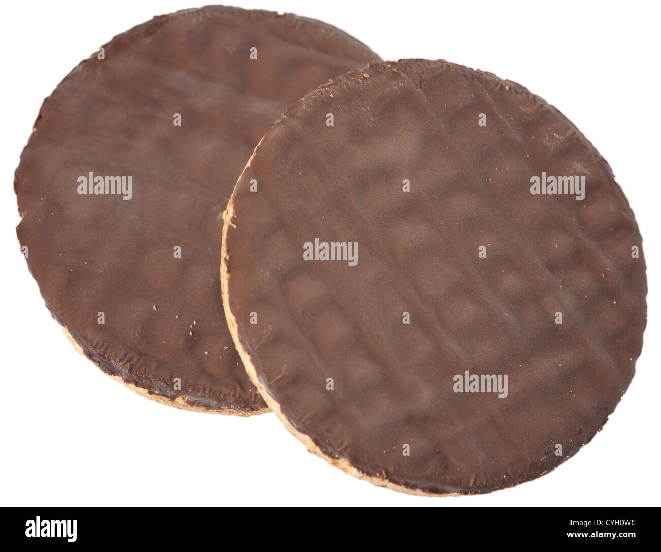 Two chocolate cookies on a white background Stock Photo - Alamy
