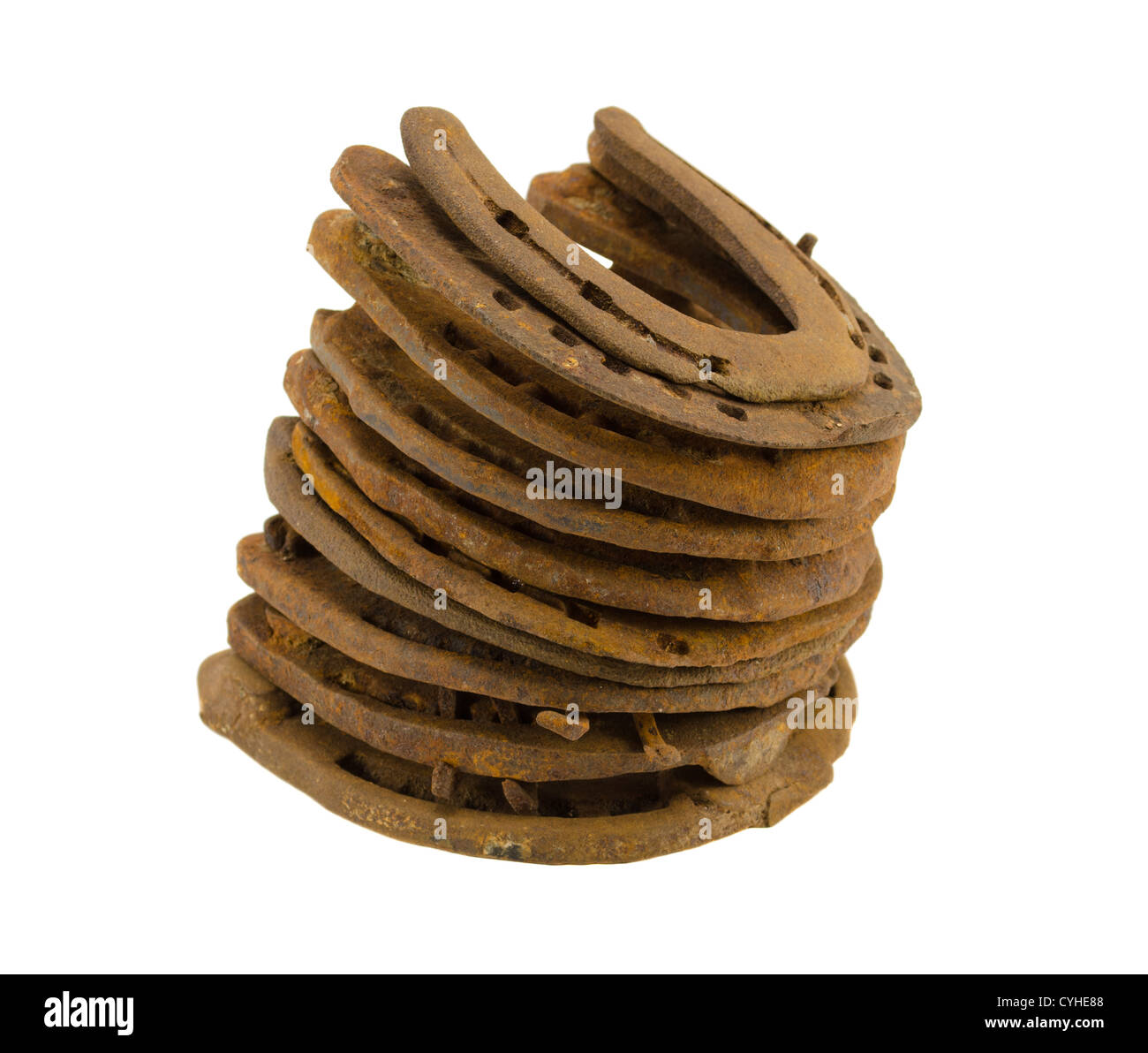 stack of old retro horse shoes isolated on white background Stock Photo ...