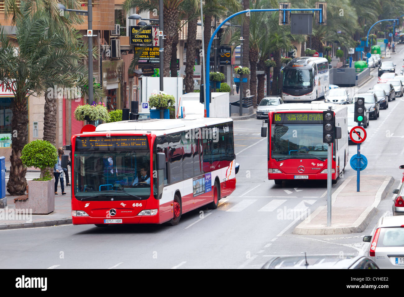 Alicante, Spain - April 28, 2012: busy traffic at business day; two ...
