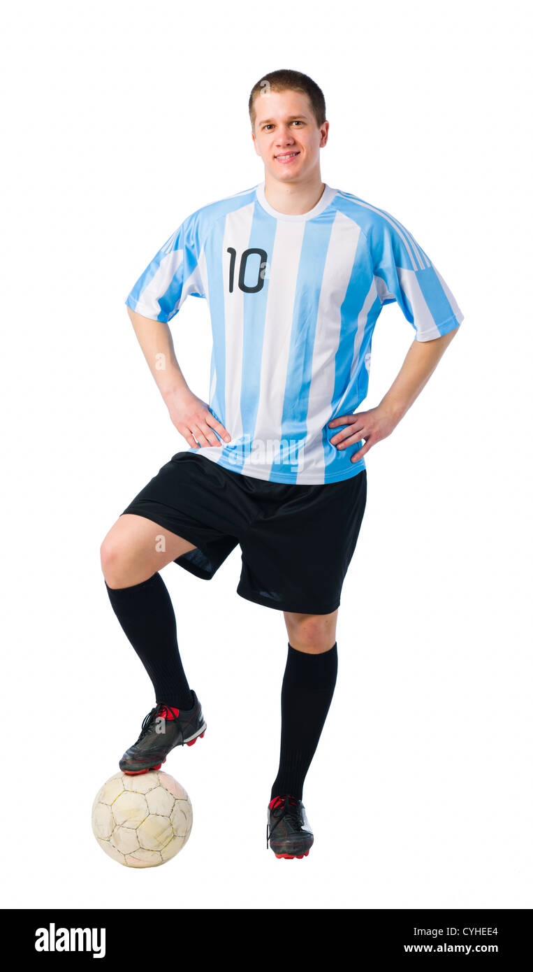Soccer player standing with a ball, player in full image Stock Photo ...