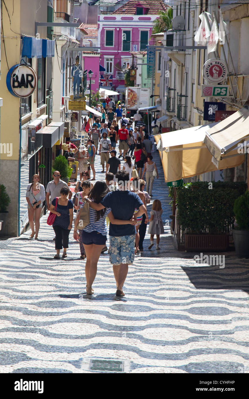 Pedestrianised shopping street, Cascais, Estoril, Lisbon Coast ...