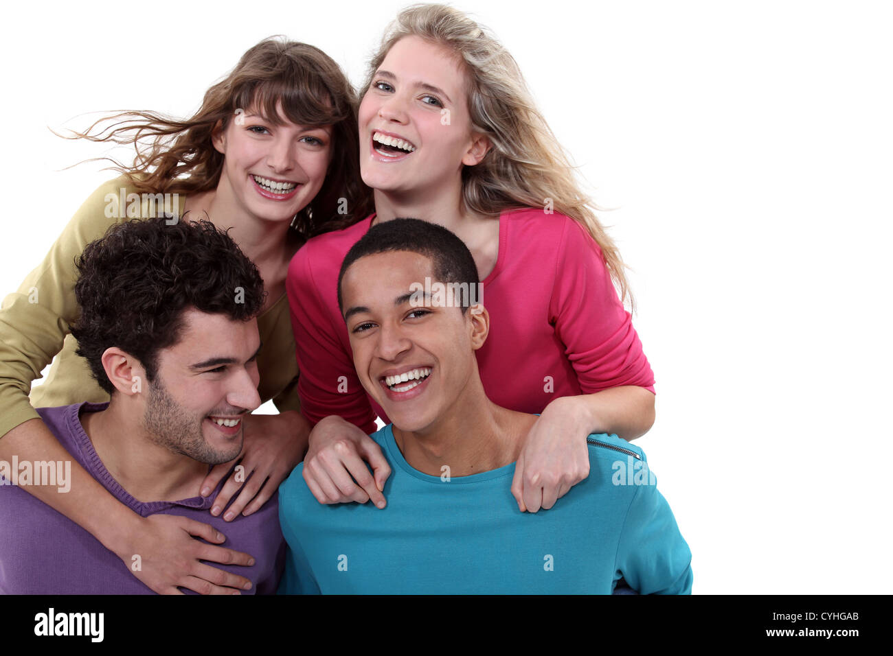 Two teenage couples in studio Stock Photo - Alamy