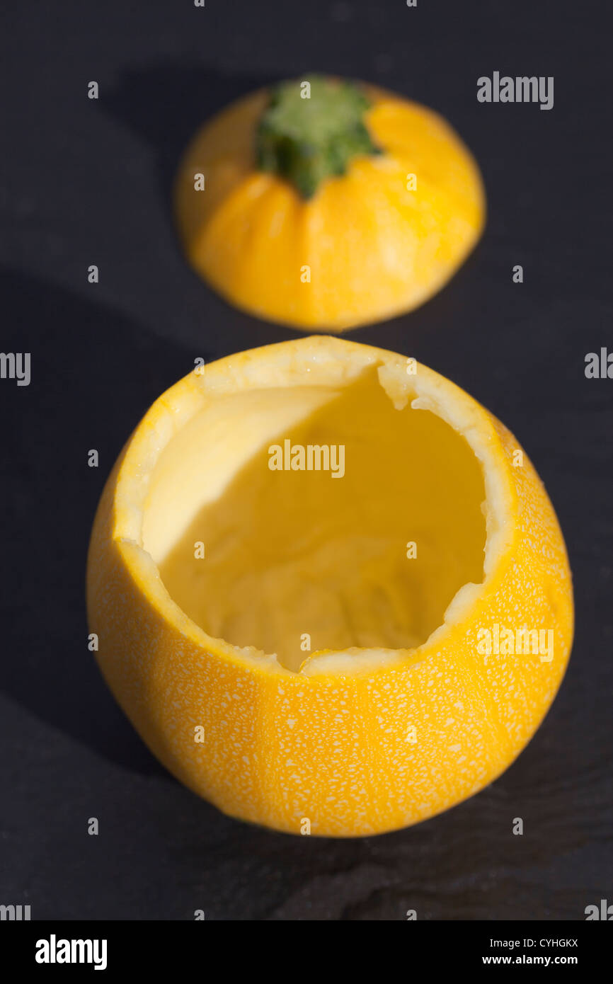 Hollowed out Yellow Round Courgette Stock Photo - Alamy