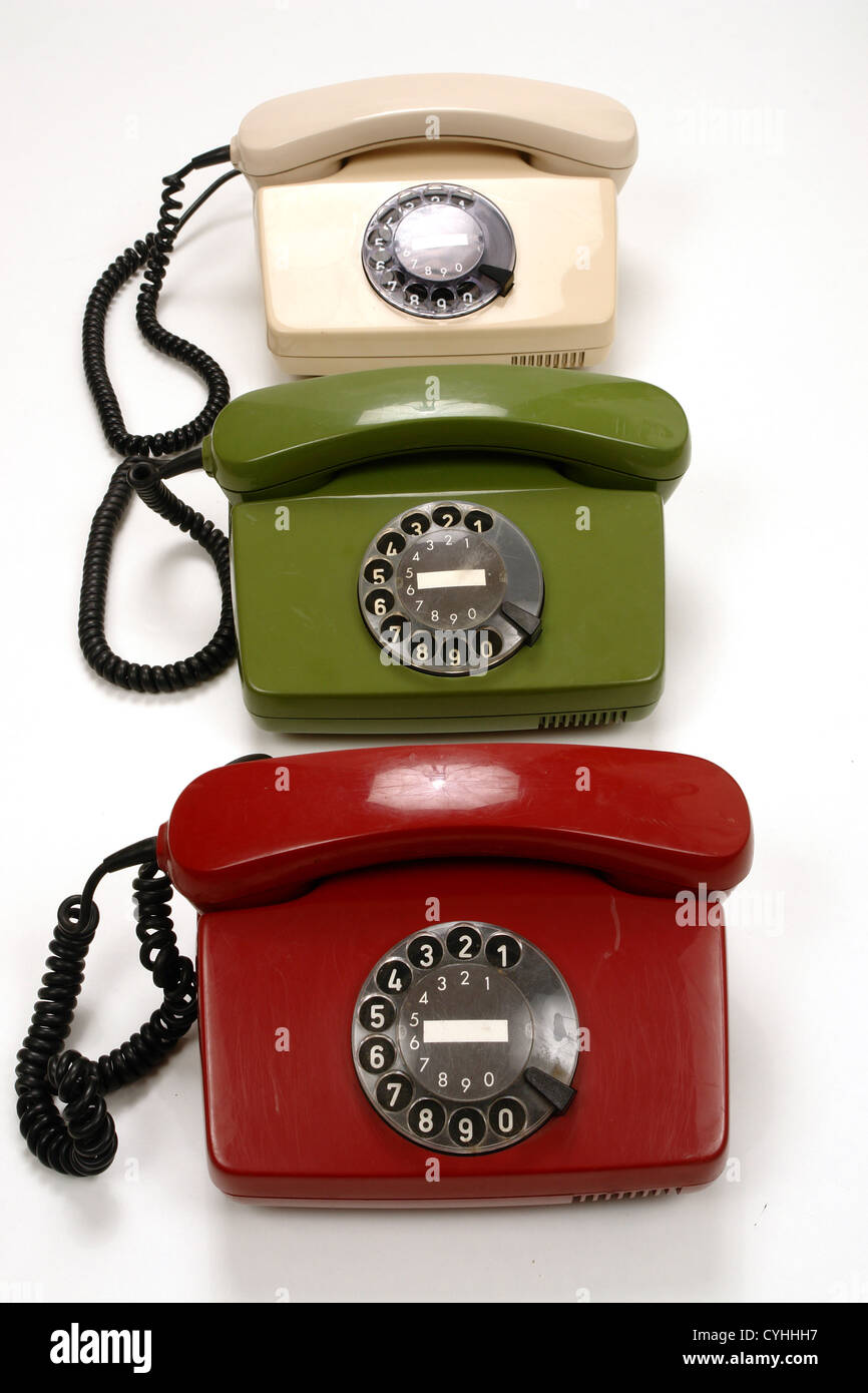 colourful retro phones symbolizing conference/teamwork/network Stock ...