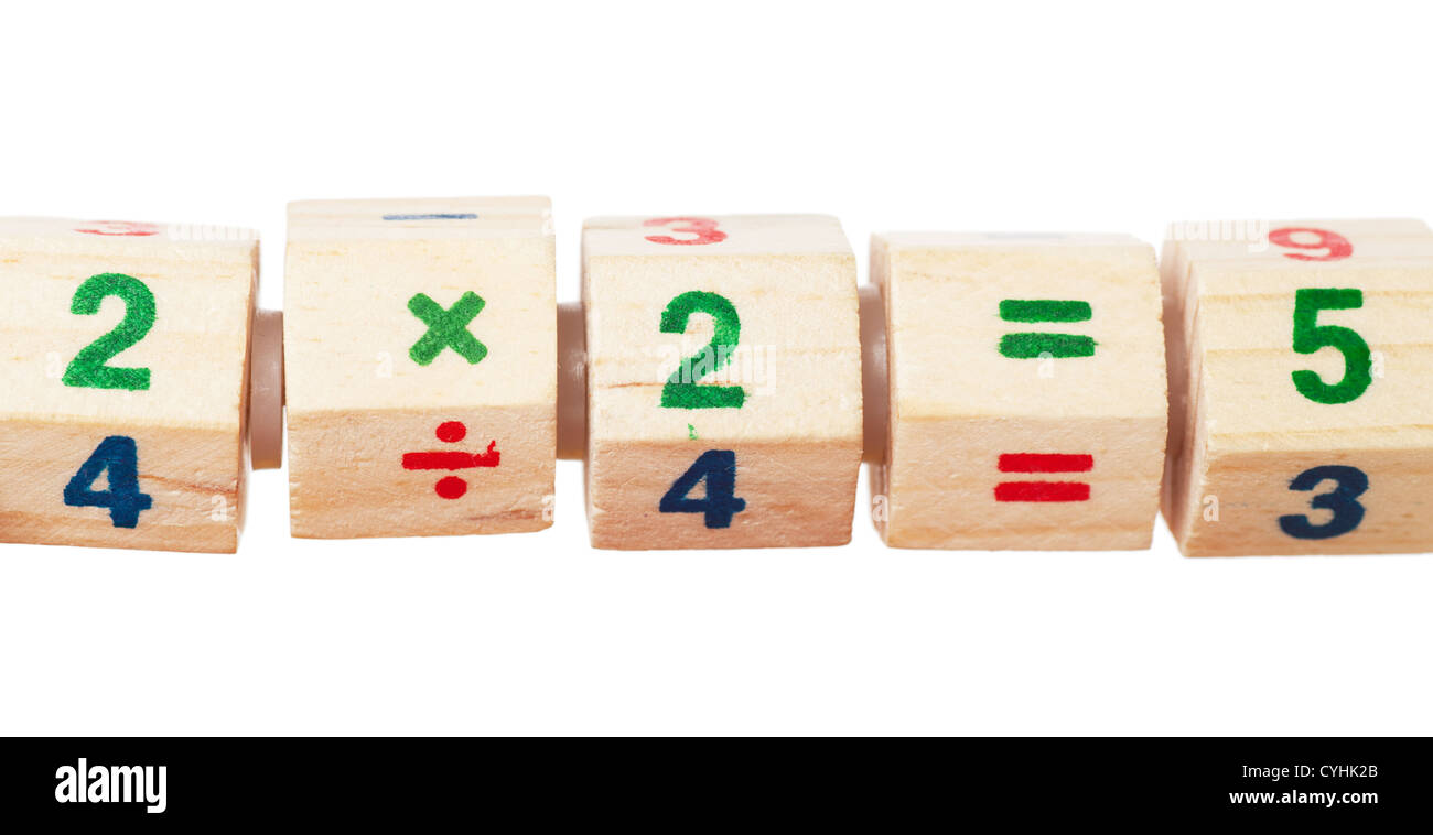 Child toy blocks with incorrect equation Stock Photo - Alamy
