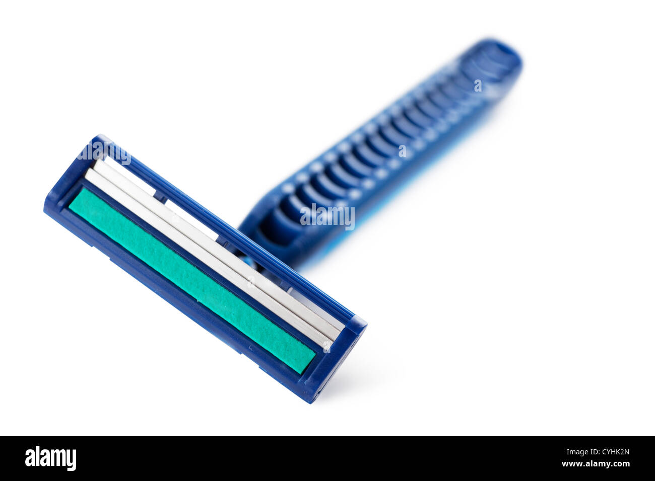 Closeup view of blue razor isolated over white Stock Photo - Alamy