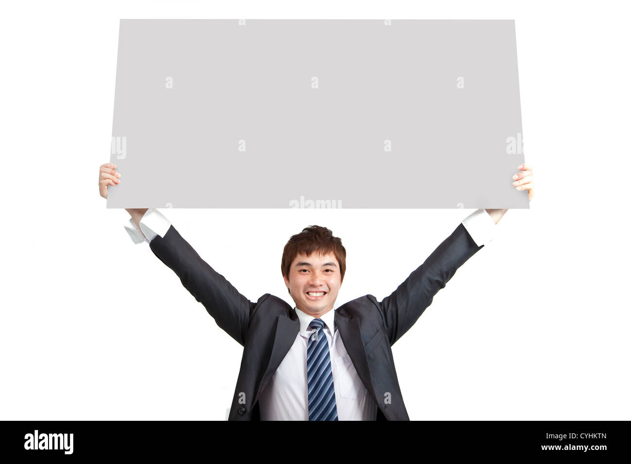 young business man holding empty board Stock Photo - Alamy