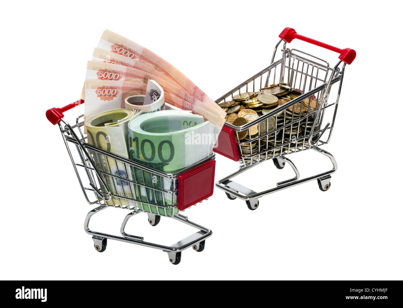 Shopping Cart with money isolated on white background Stock Photo - Alamy
