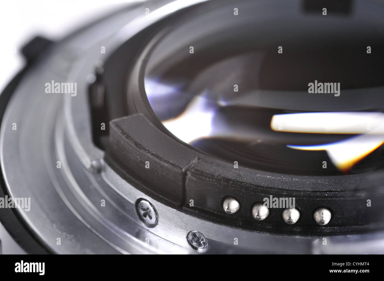 Closeup of a slr camera len in a white background Stock Photo - Alamy