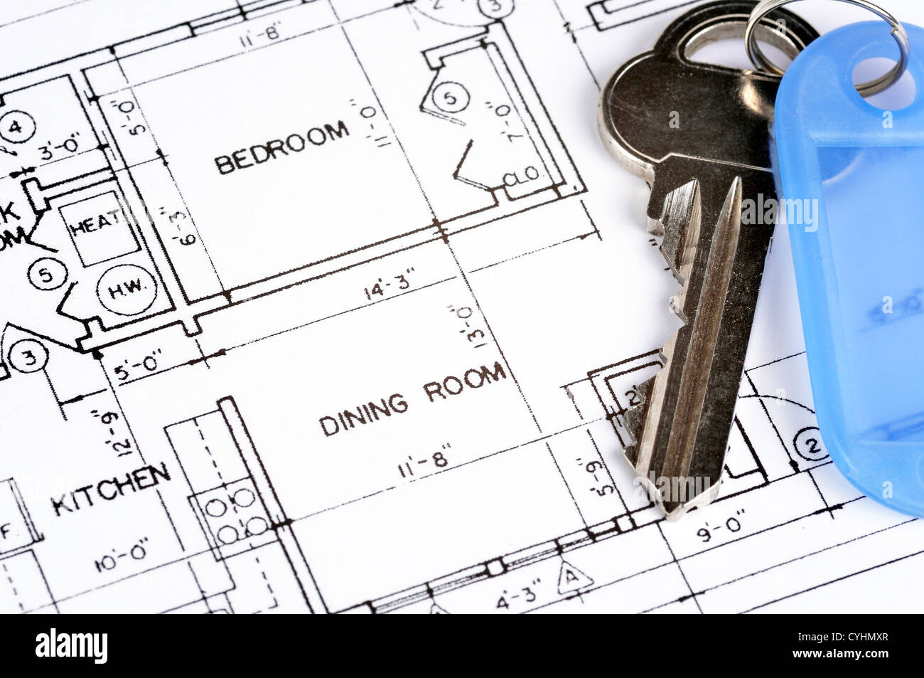 House blueprint with a key on top of it Stock Photo - Alamy