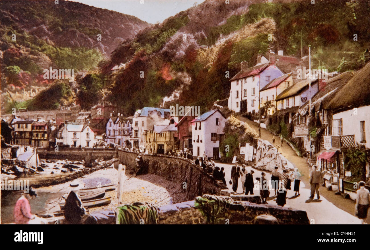 Mars Hill and harbour Lynmouth Devon England Circa 1950s UK Stock Photo ...