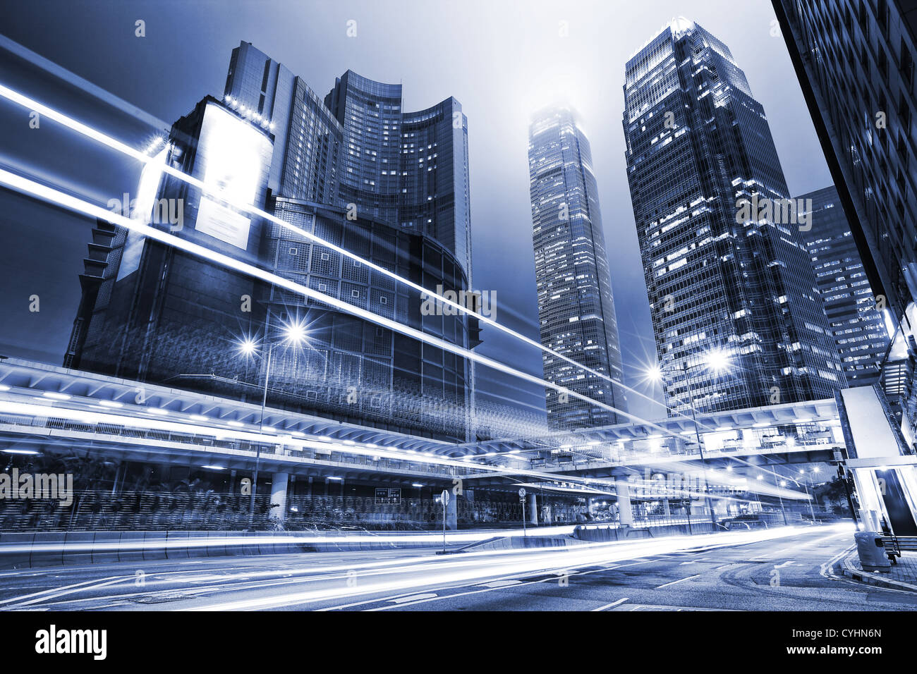 traffic with blur light through city at night Stock Photo - Alamy