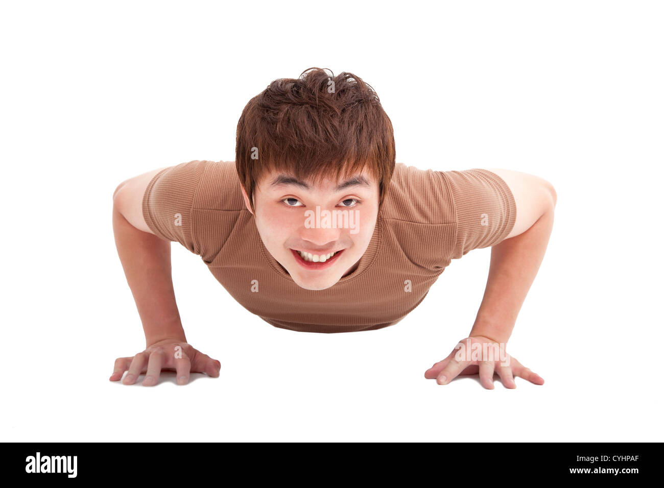 smiling Young man make push-ups and fitness Stock Photo - Alamy