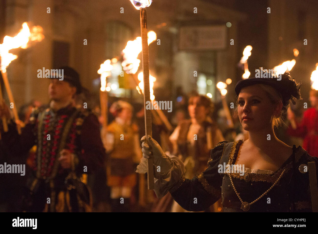Lewes bonfire societies parade down the High Street of Lewes in East ...