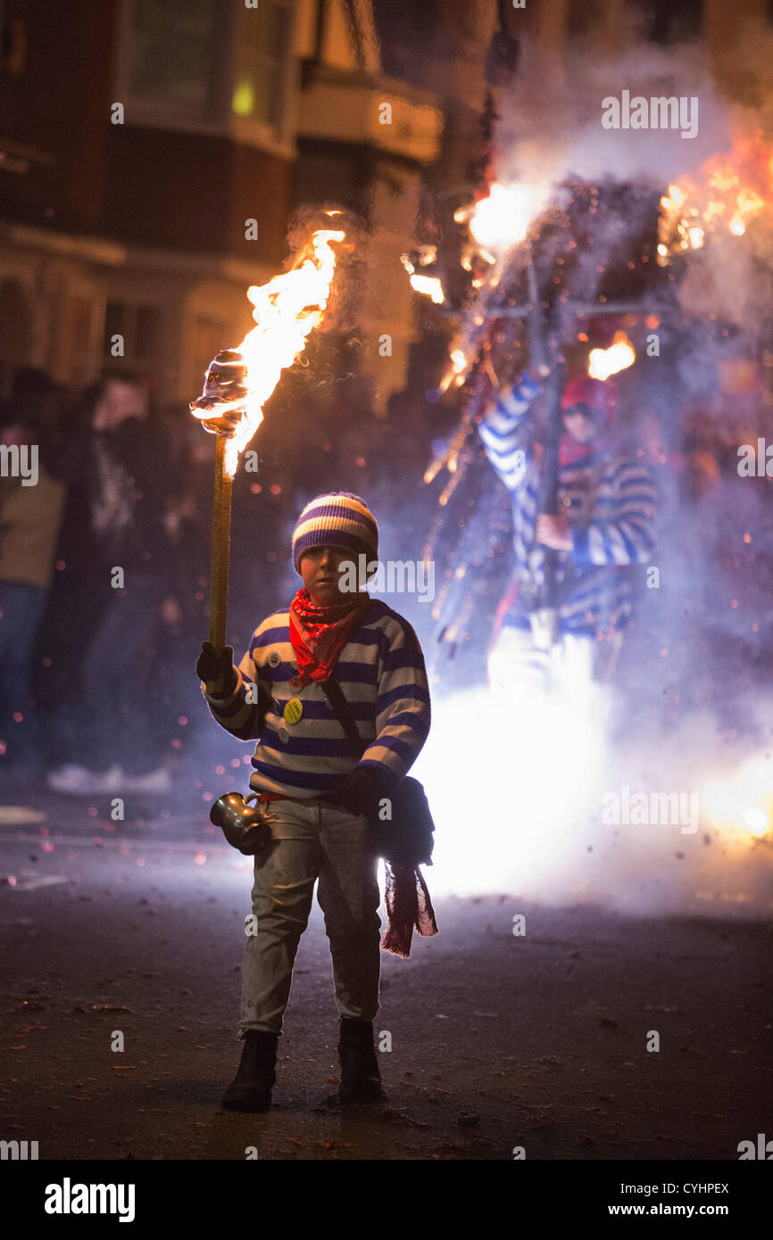 Lewes bonfire societies parade down the High Street of Lewes in East ...