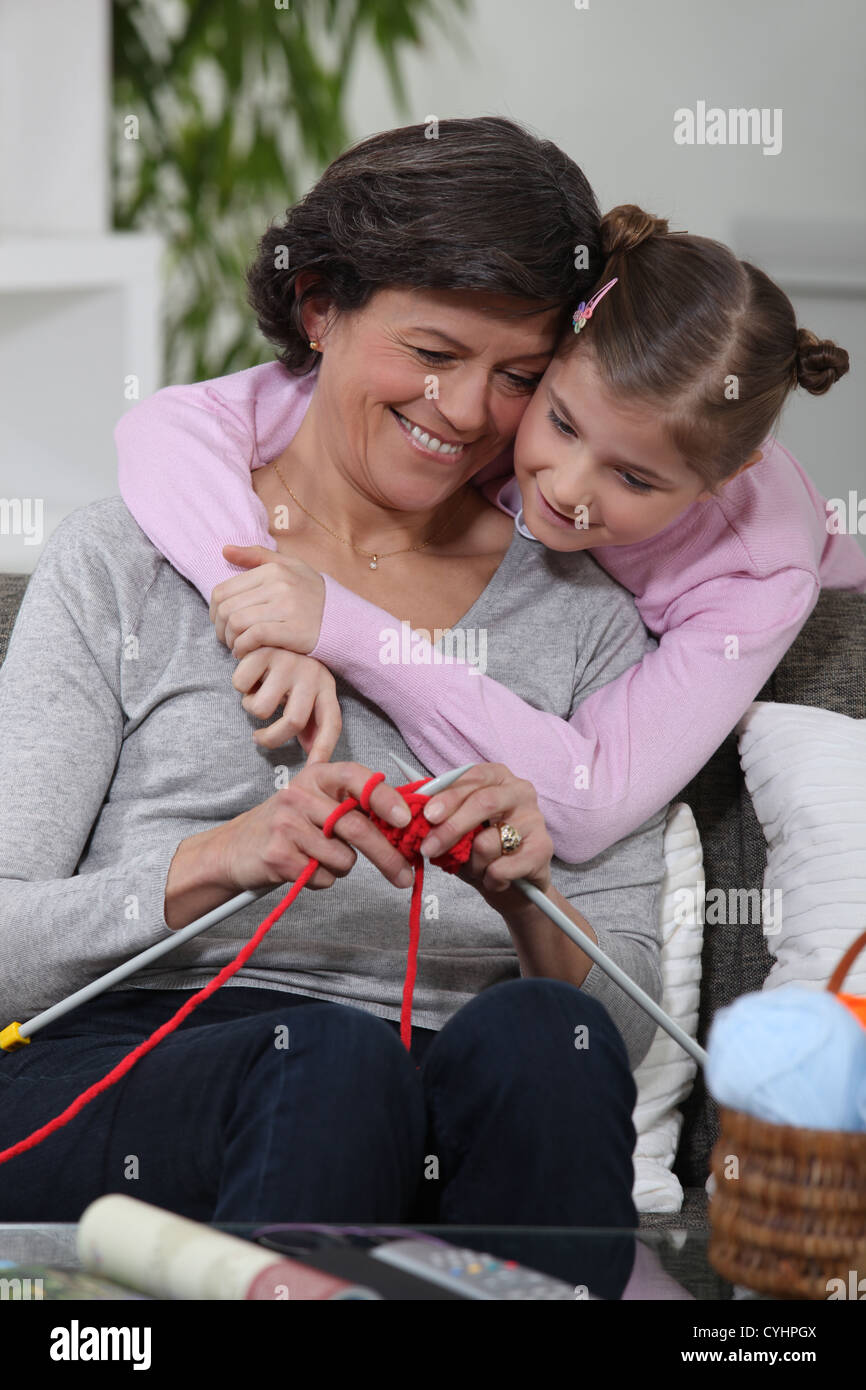 Grandma granddaughter knitting hi-res stock photography and images - Alamy